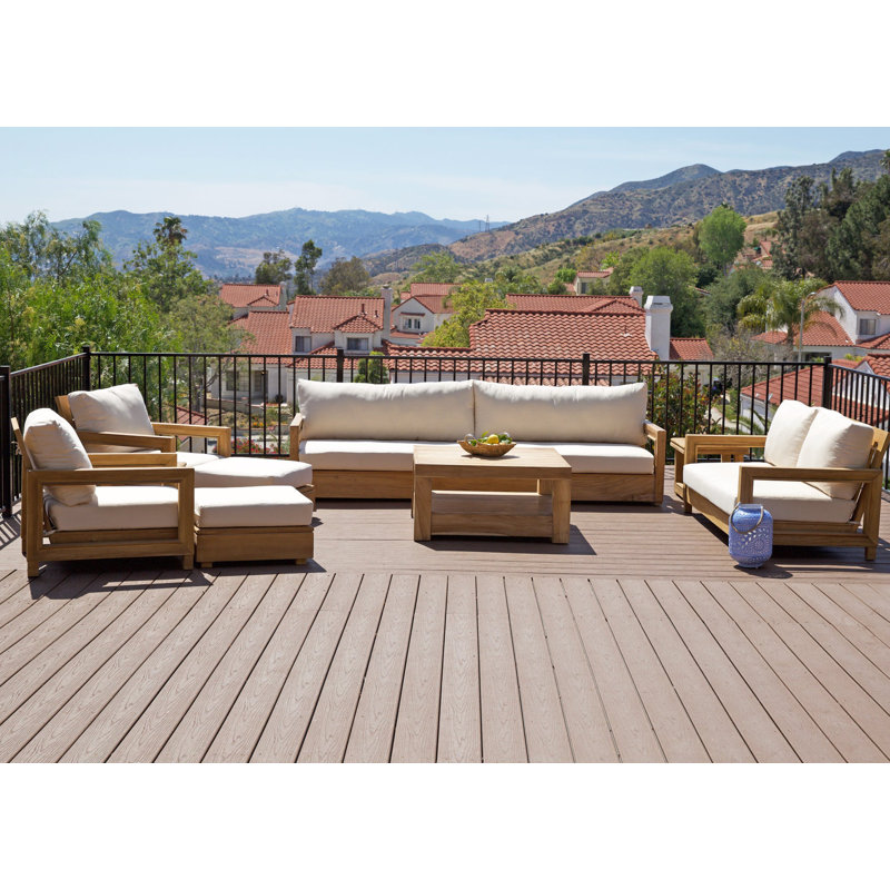 Foundry Select Stilijan Teak 5 Person Outdoor Seating Group with Sunbrella Cushions Wayfair